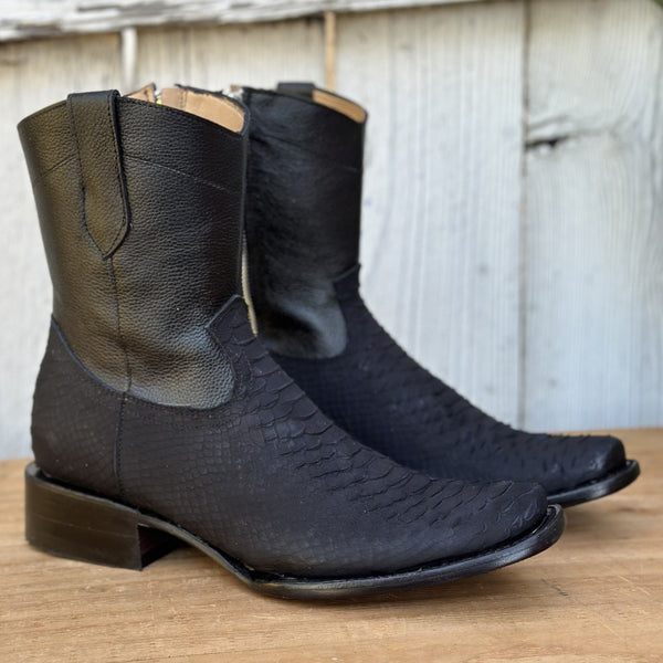 BS-520 Black Faux Python - Western Boots for Men