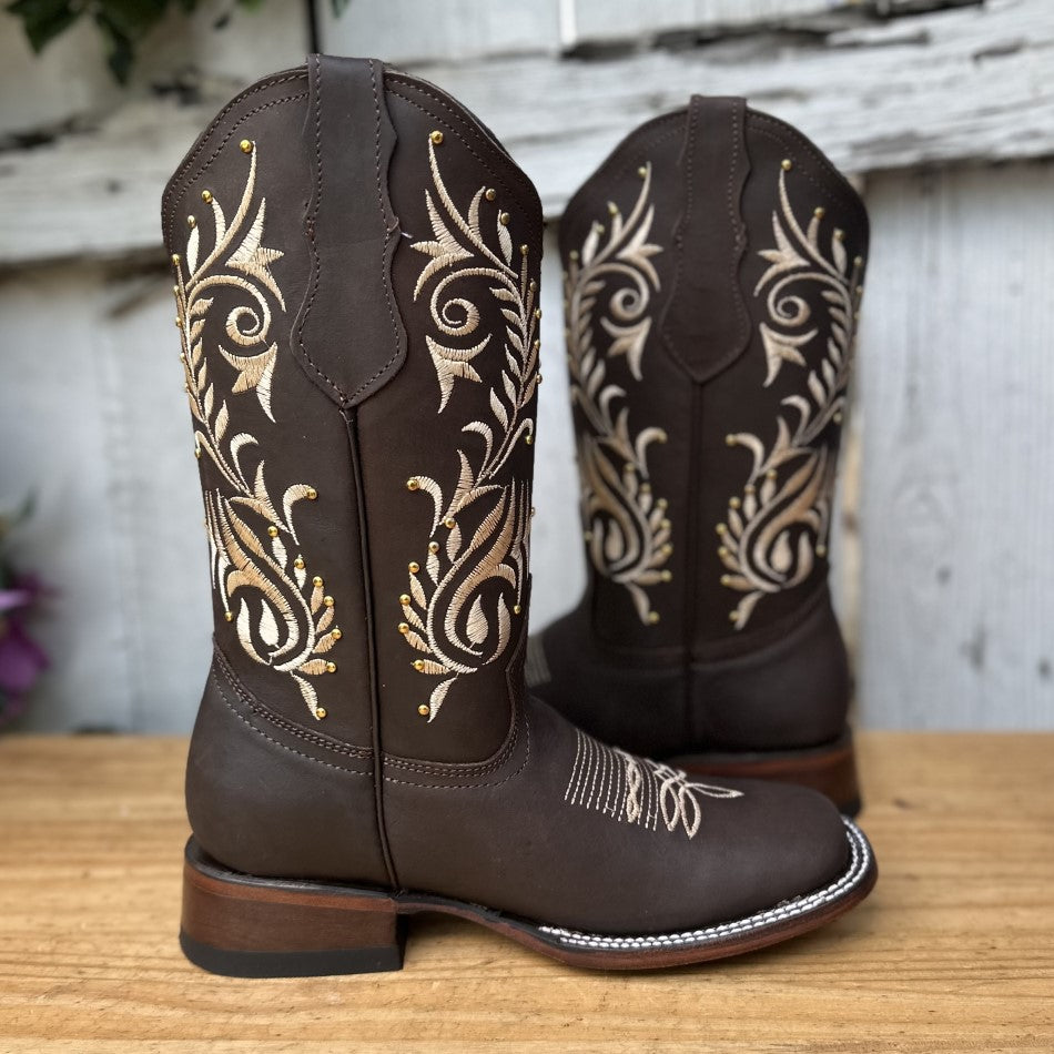 SB-800 Choco - Botas Vaqueras con Bordado para Mujer - Botas Vaqueras ...