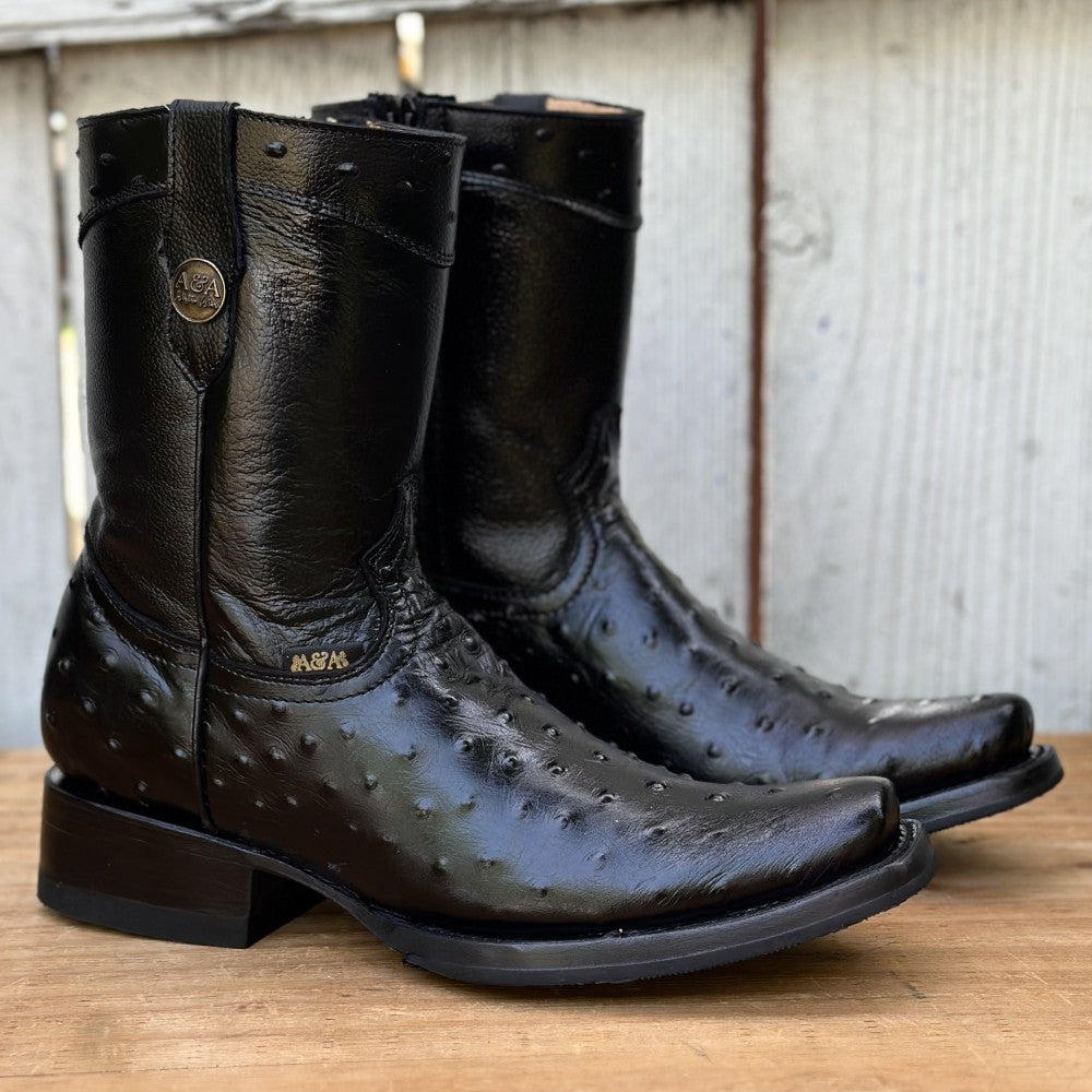 DA-Madrid Avestruz Imitación Negro - Botas Vaqueras Exoticas para Homb