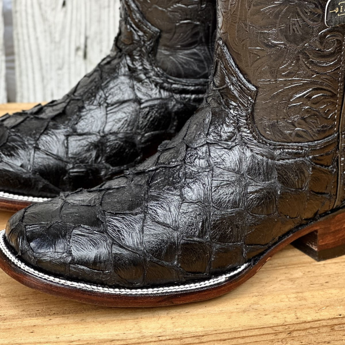 JB-761 Black - Genuine Pirarucu Boot for Men - Pirarucu Boot – Bota Exótica