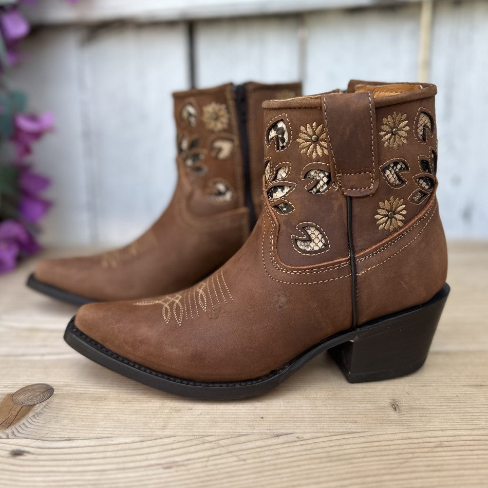 SB-403 Tan Botin Vaquero - Botines Vaqueros de Nobuck para Mujer – Bota ...
