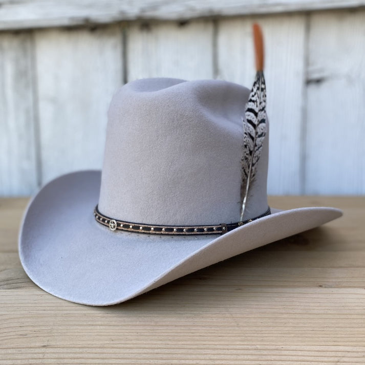 Texana 20X El Viejon Gris con Pluma Larga Rocha Hats - Texanas Sombreros
